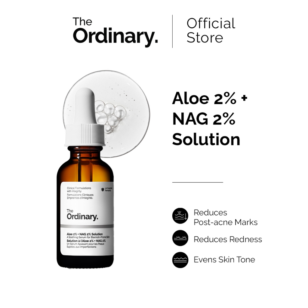 The Ordinary Aloe 2% + NAG 2% Solution - 30mL | Soothing, Lightweight Serum, Post-Acne Skin ...