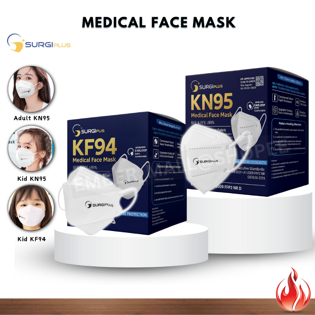 SURGIPLUS KN95 KF94 5 Layer 4 Layer Surgical Medical Face Mask Adult/Children (50pcs/Box ...