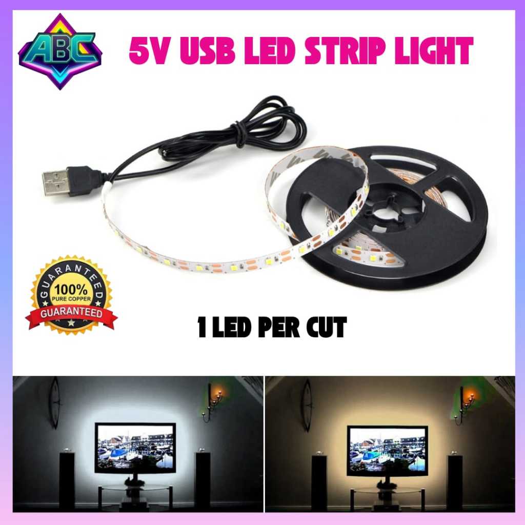 5V USB LED Strip Light Lampu TV LED Backlight 1 Led Per Cut 2835 White ...
