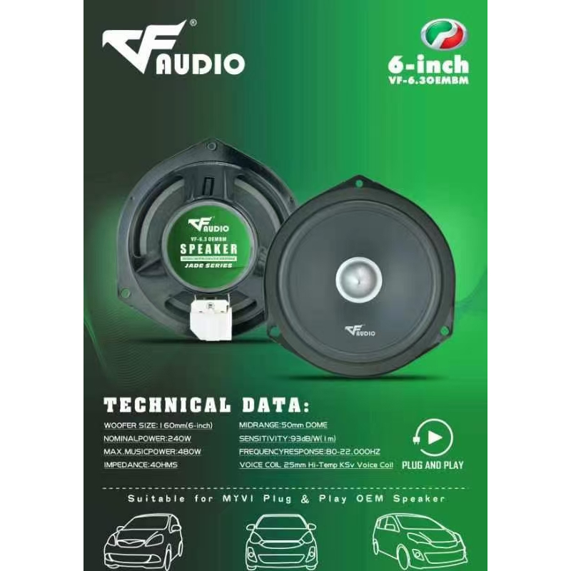 VF Audio Jade Series Plug & Play Perodua OEM Speaker 6 INCH Mid Bass ...