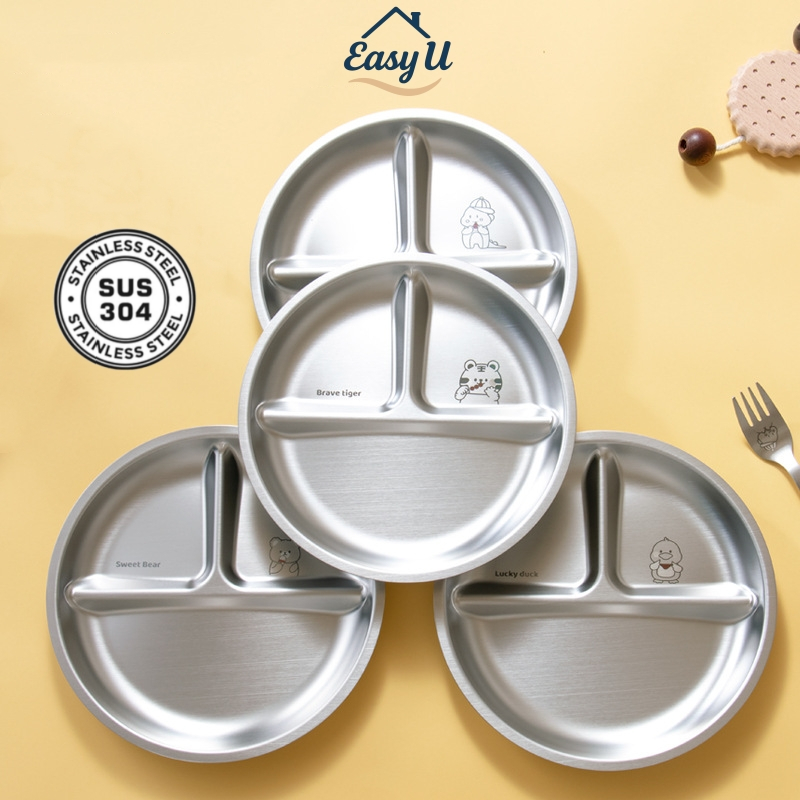 304 Stainless Steel Divided Round Dinner Plate | Kid Plate Color Laser ...