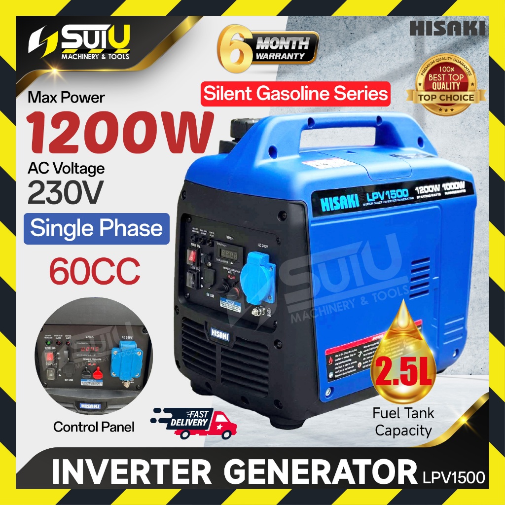 HISAKI LPV1500 60CC Silent Gasoline Inverter Generator / Penjana 1200W (Recoil Start) | Shopee ...