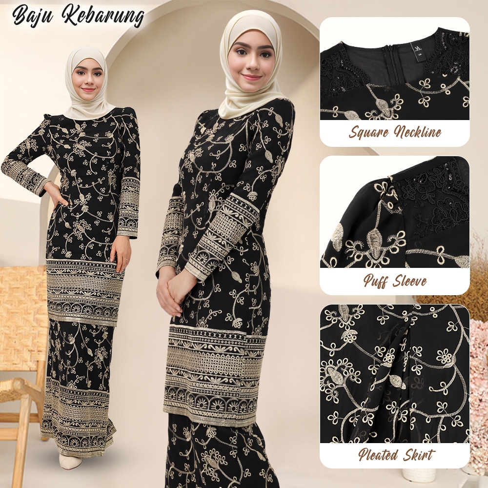 Sadeera Premium Sulam Baju Kurung Moden Hitam Baju Kebarung Pleated ...