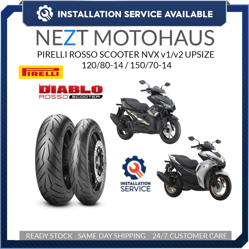 PIRELLI ROSSO SCOOTER NVX v1 v2 UPSIZE 120/80-14 / 150/70-14 | Shopee ...