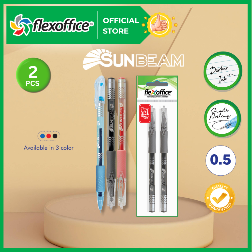 FlexOffice Sunbeam 0.5 Stick Gel Pen - Black/Blue/Red (2 Pcs) FO-GEL04 ...
