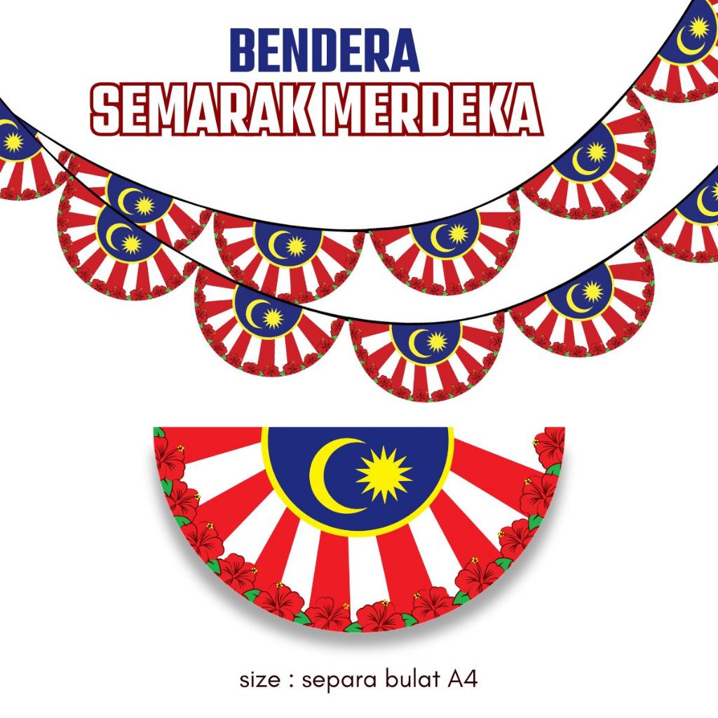 10pcs Hiasan Deko Semarak Hari Merdeka National Day Flag Bentuk Separa ...