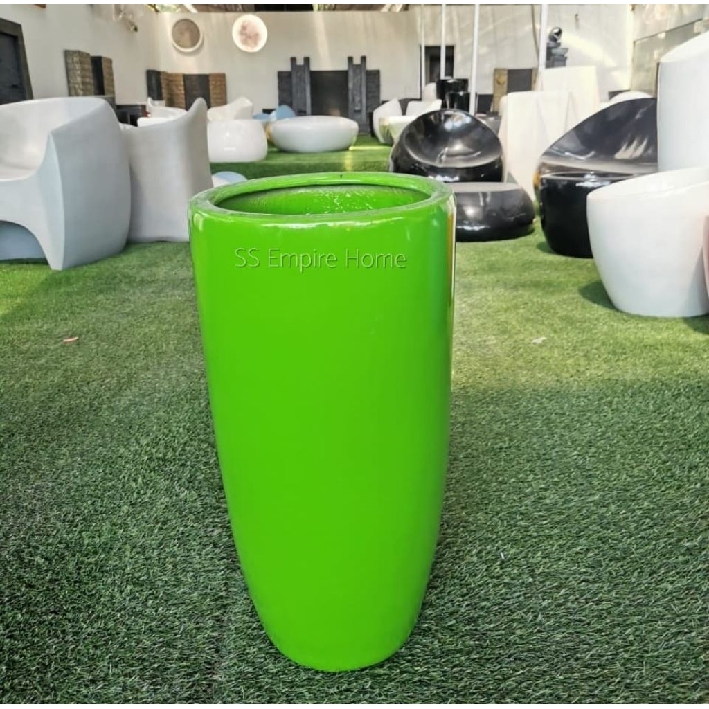 REX FP43 Gloss Green Fiberglass Tall Flower Pot Pasu Bunga Garden Taman ...