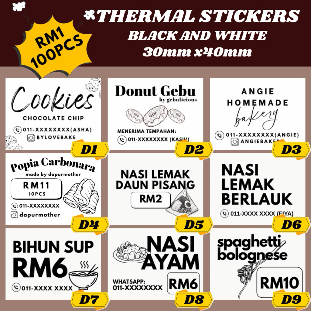 Sticker Thermal Hitam Putih | RM1 utk 100pcs | Cetakan Budget | Shopee ...