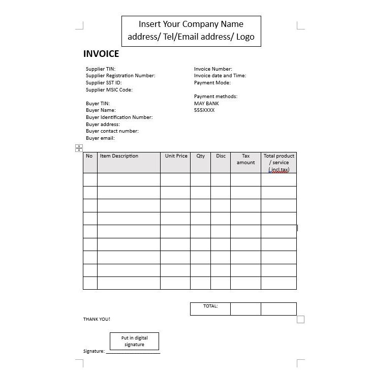 Standard invoice Template ( E-invoice Malaysia required Info) | Shopee ...
