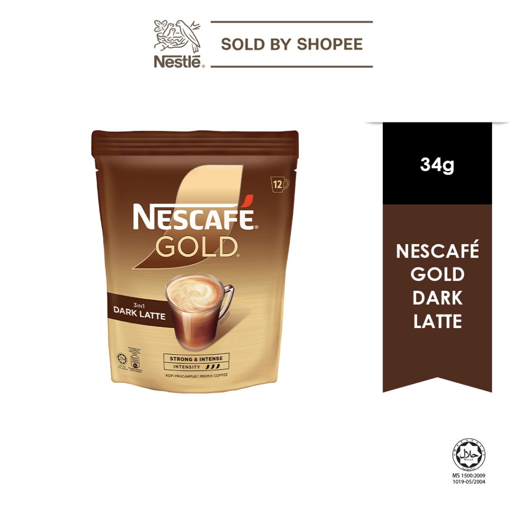 Nescafe Gold Dark Latte, Instant Coffee Mix Sticks, 12 Sachets 34g ...
