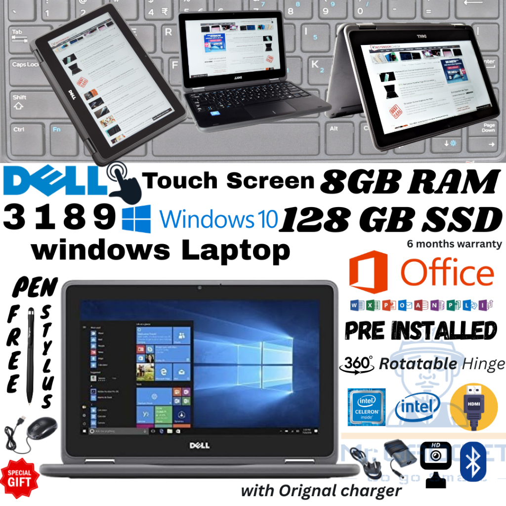 Dell Latitude 3189 Touchscreen Convertible Laptop, Intel Processor, 8 ...