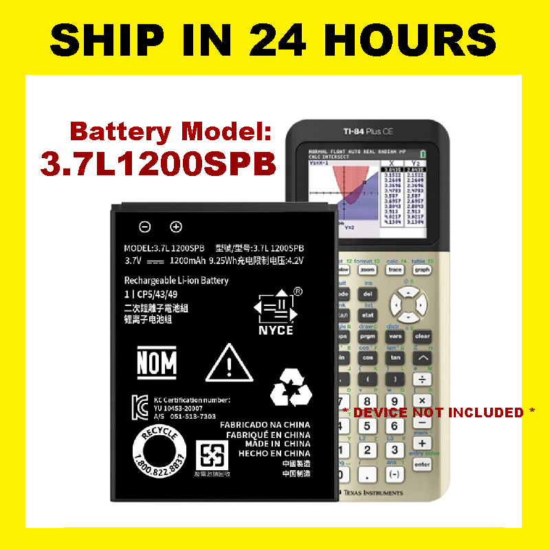 Texas Instruments 3.7L1200SPB Battery 1200mAh For TI Nspire CX CAS / TI ...