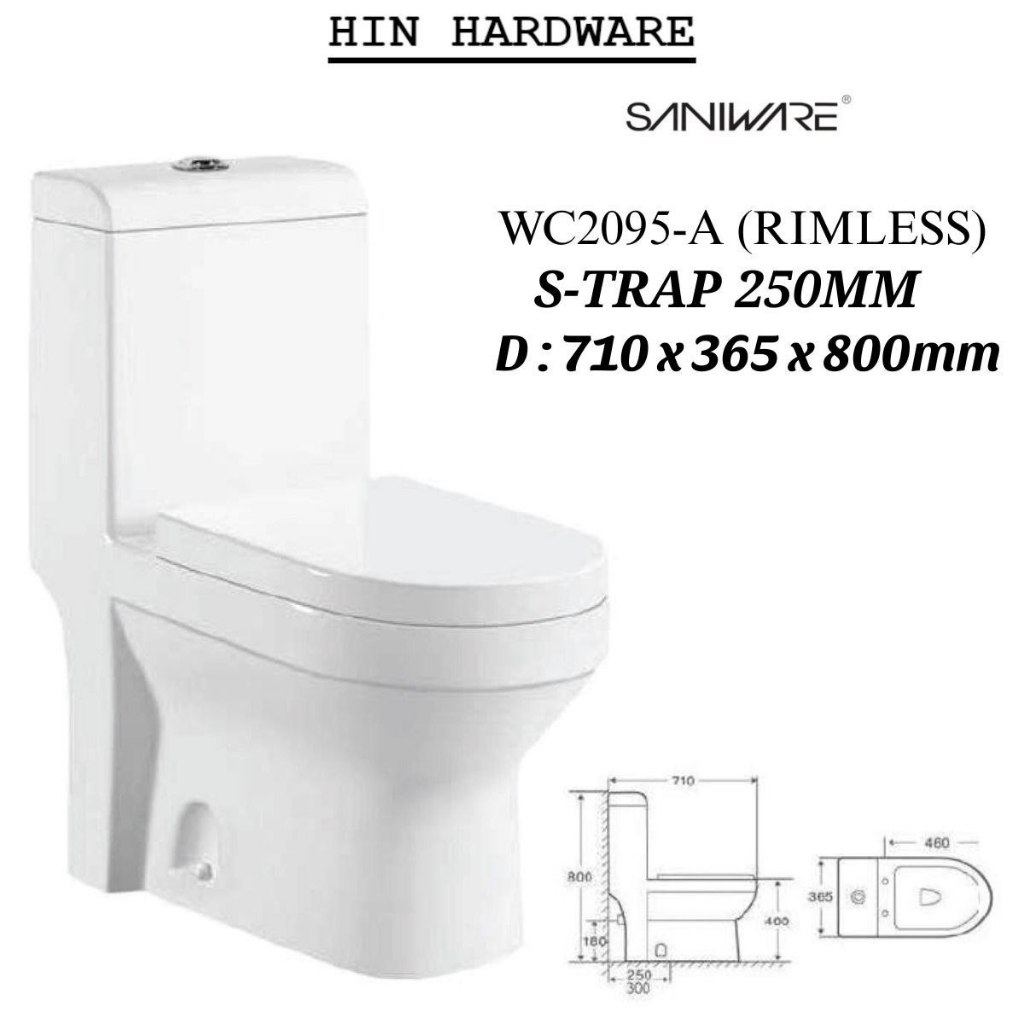 HIN [FREE SHIPPING] One Piece / Two Piece WC Toilet Bowl S-Trap Wash ...