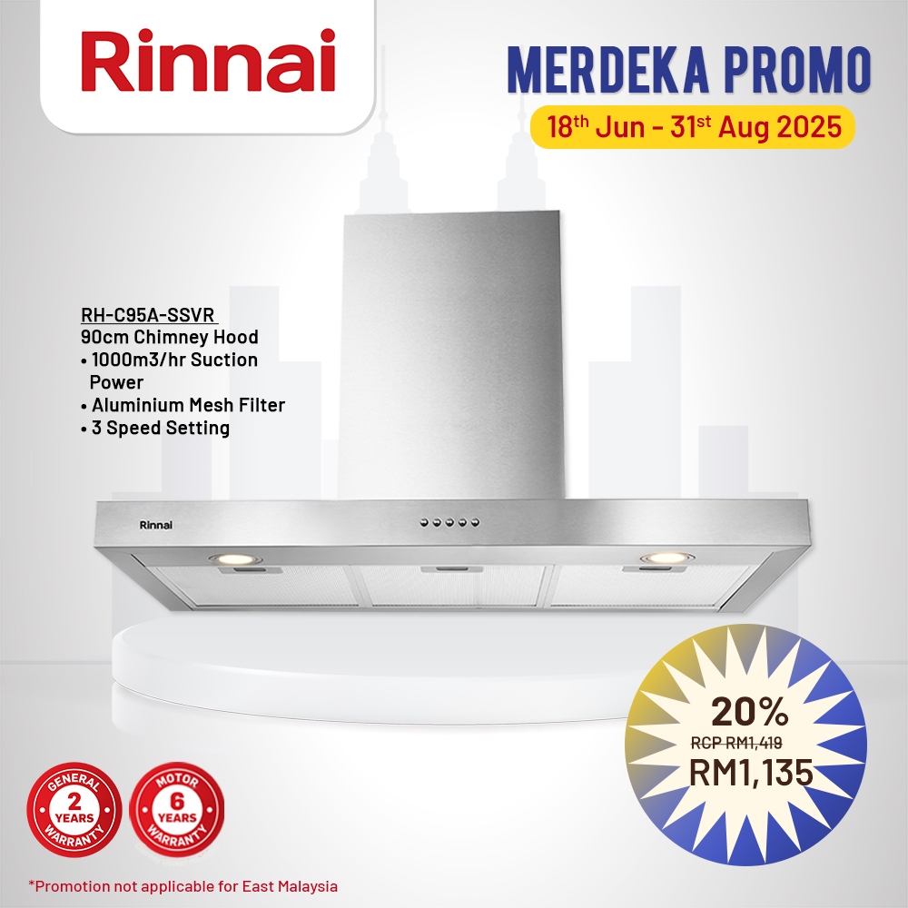 Rinnai Chimney Cooker Range Hood (90cm) RH-C95A-SSVR | Shopee Malaysia