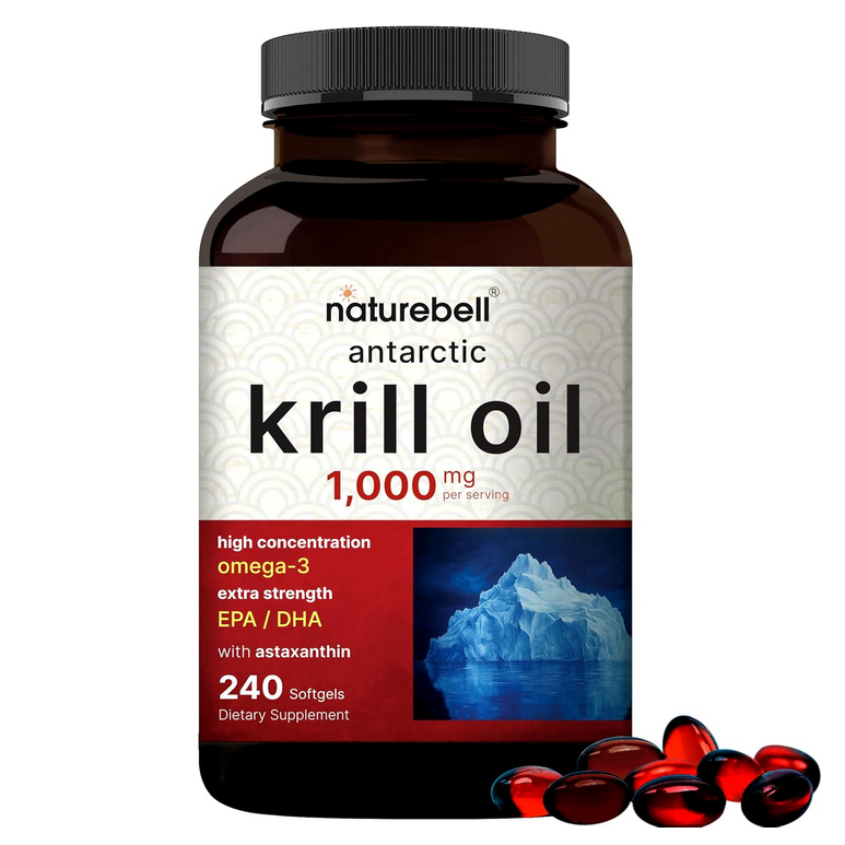 NatureBell, Antarctic Krill Oil 1000mg Supplement, 240 Softgels, Natural Source of Omega-3s, EPA ...