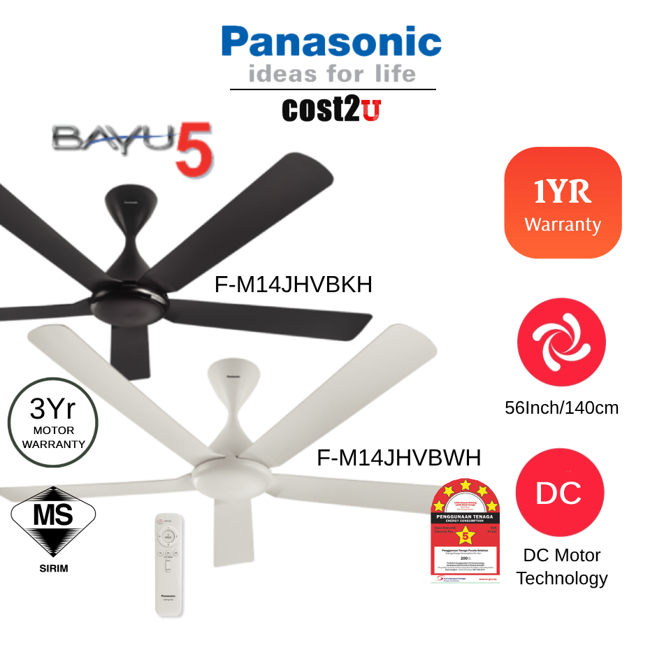 Panasonic/Alpha 56" 5 Blades Remote Control Ceiling Fan | F-M14JH ...