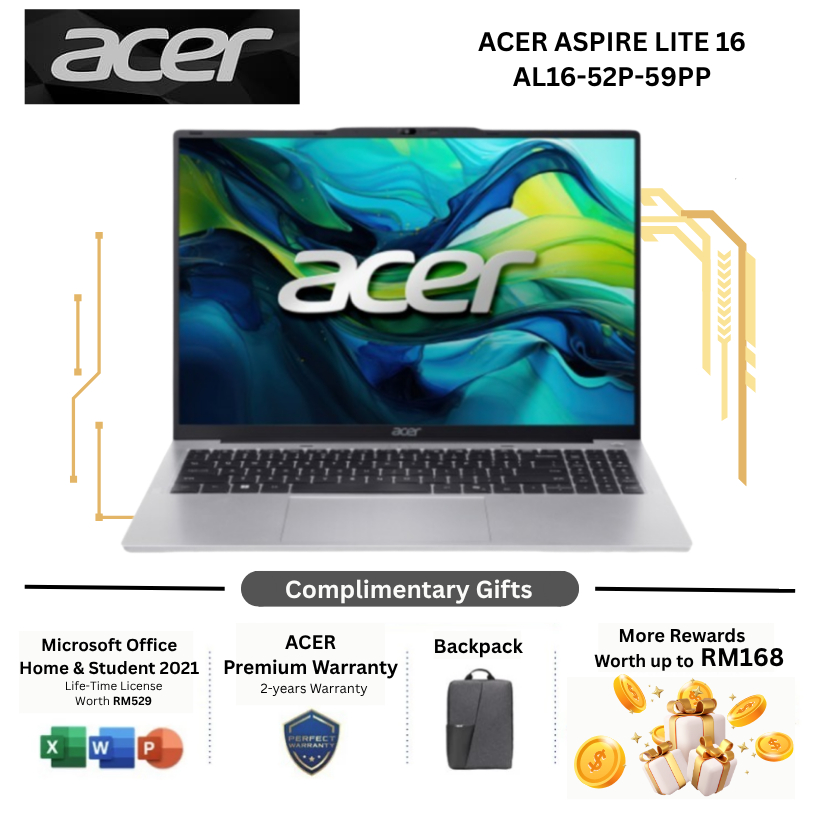ACER Aspire Lite 16 AL16-52P-59PP 16" WUXGA Laptop Steel Grey i5-1334U 16GB 512GB SSD Intel W11 ...