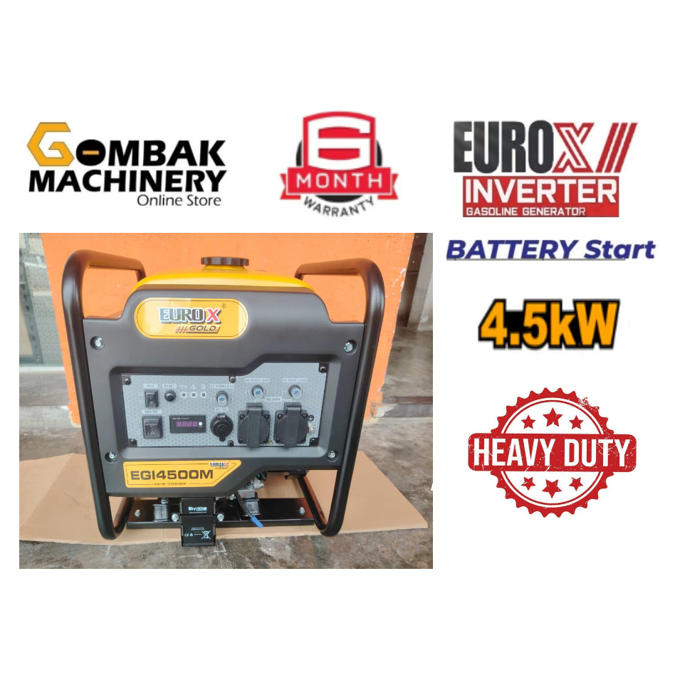 EUROX 4500W Inverter 4-stroke Petrol Generator EGI4500M with Battery ...