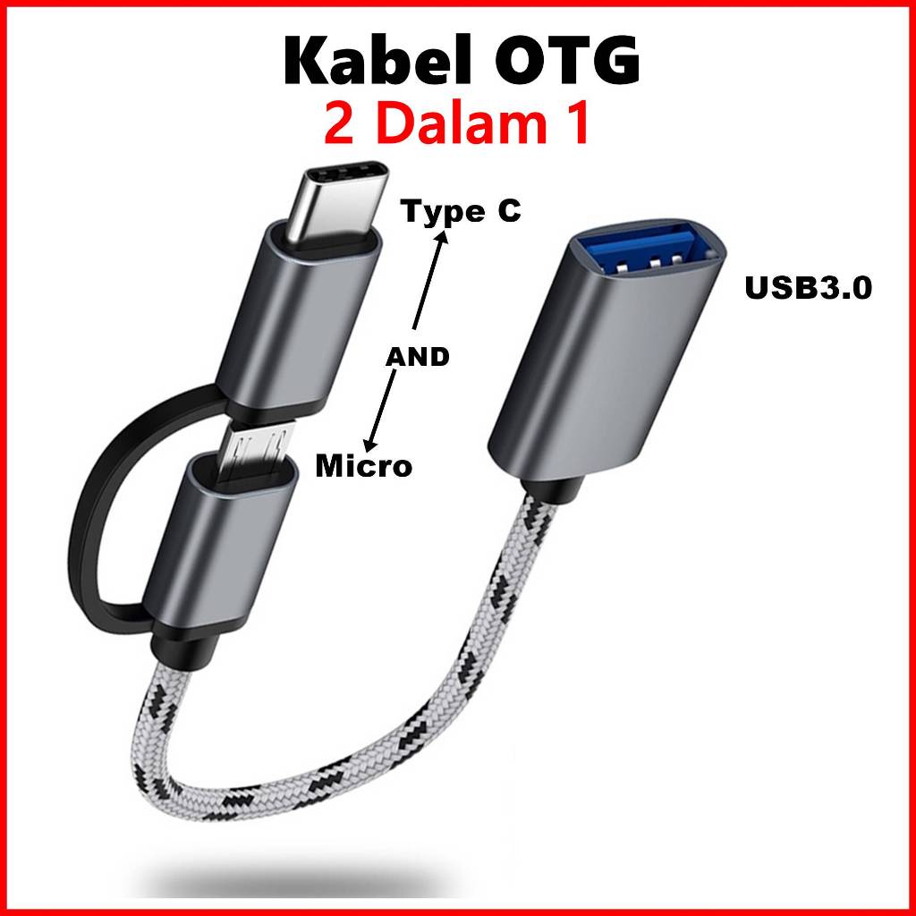 Kabel OTG 2 dalam 1 USB 3.0 ke USB Mikro Jenis C untuk Kabel Data Untuk ...