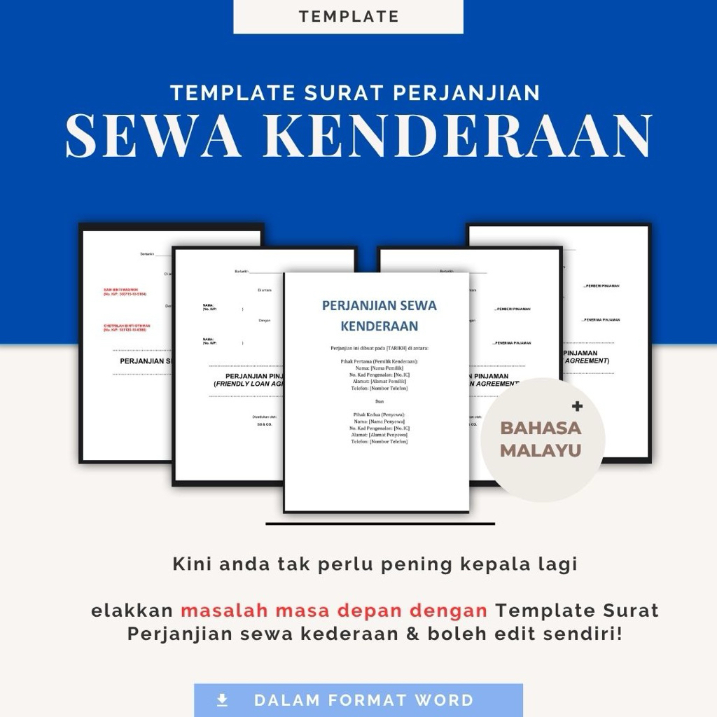 TEMPLATE PERJANJIAN SEWA KENDERAAN(FORMAT WORD .DOCX) | Shopee Malaysia
