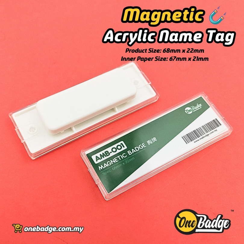 Tag Nama Akrilik Magnet- 68mm x 22mm | Magnetic Back Name Badge ...