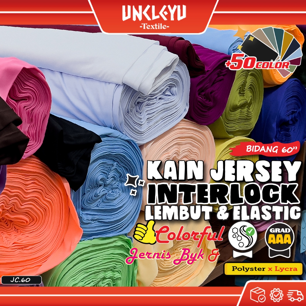 Kain Jersey Interlock Bidang 60"/Lembut & Elastic/Byk Jernis Warna ...
