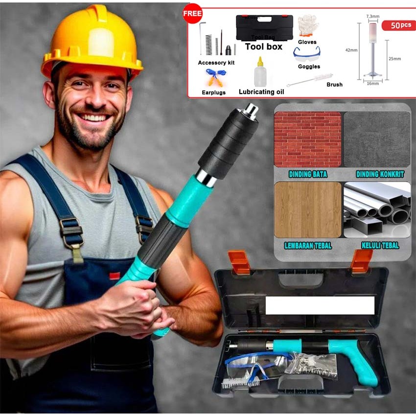 📦Set Lengkap📦 Nails Gun Manual Steel Nail Gun Concrete Rivet Tool ...