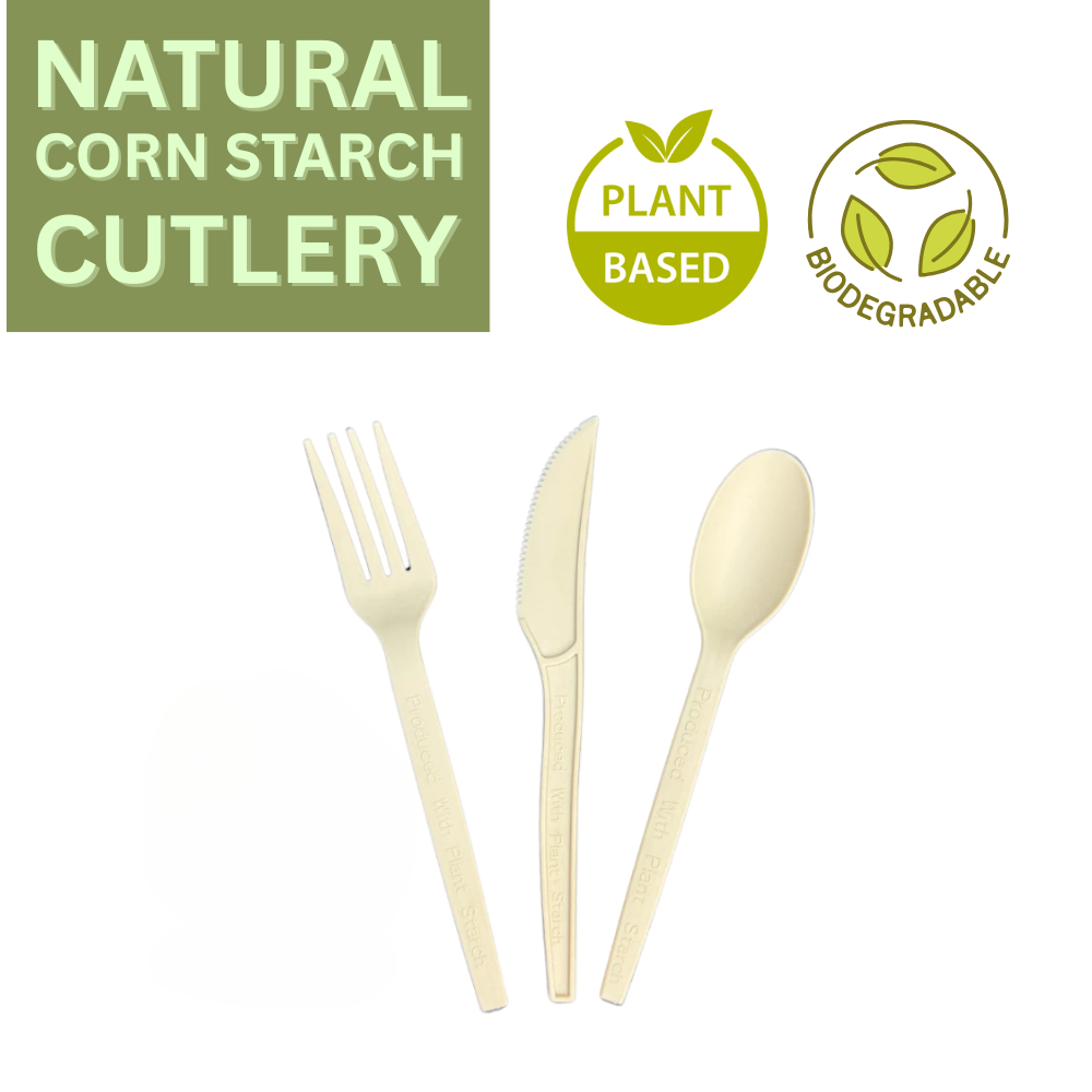 [50pcs] 7" Biodegradable Plant Based Corn Starch Cutlery Fork Spoon ...