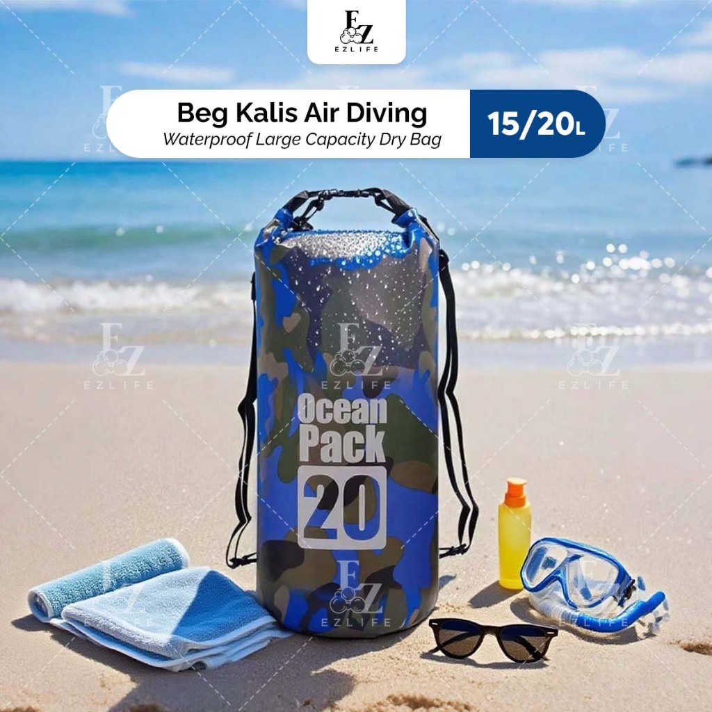 Beg Kalis Air EzLife 30L Military Camo Waterproof Dry Bag Large ...