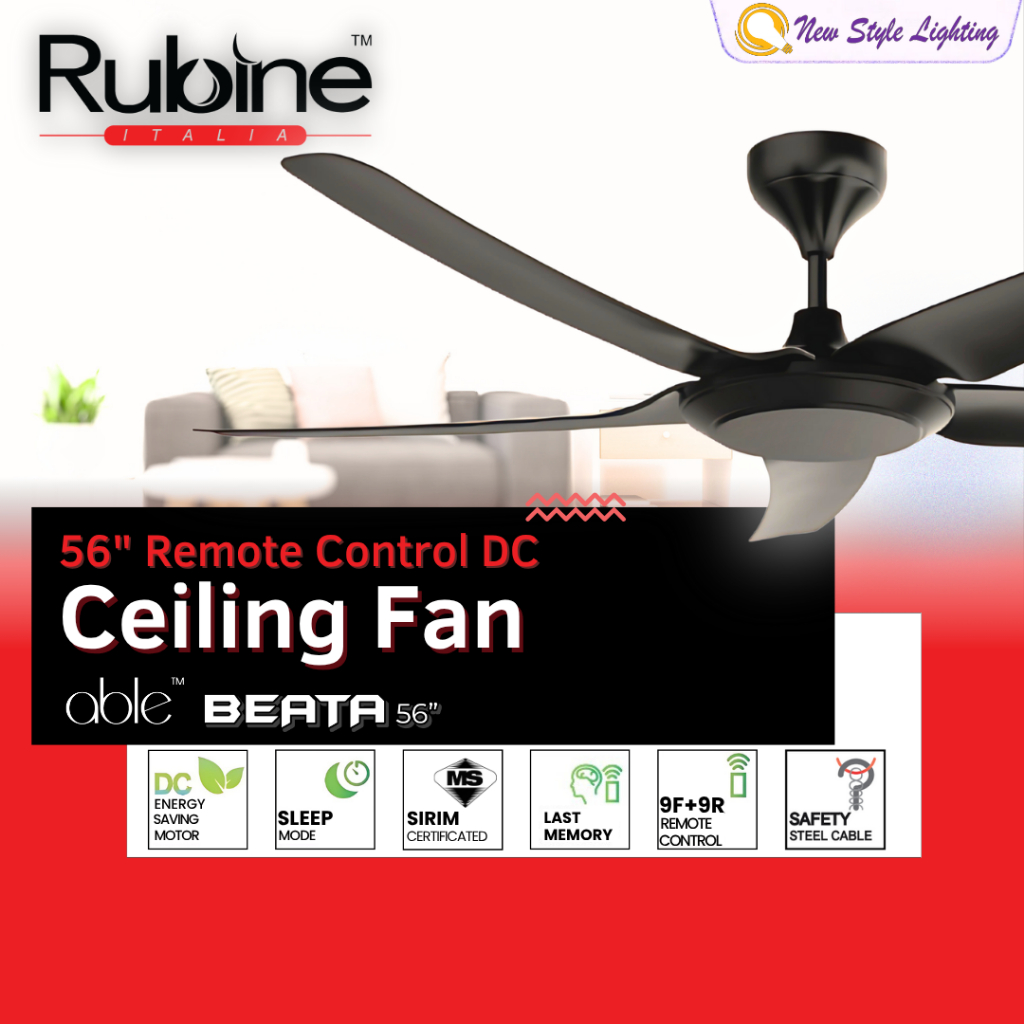 Rubine able ACF-BEATA56-5B 56" Black DC Motor 5 Blade 18 Speed Reverse SIRIM Remote Control ...