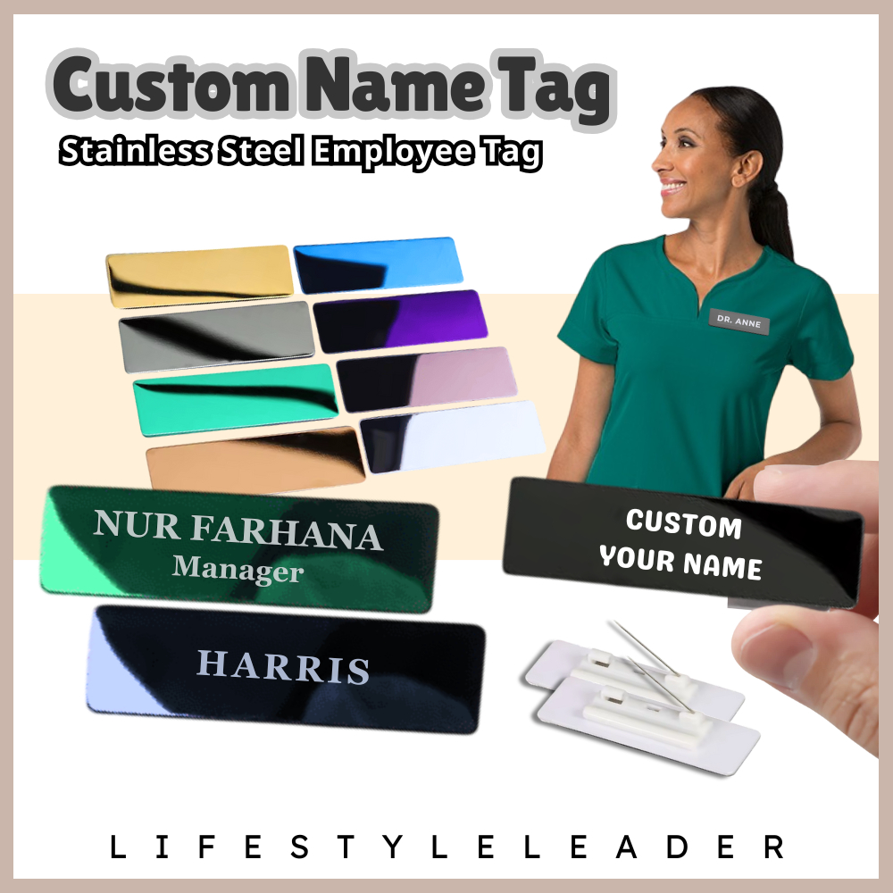 Formal Stainless Steel Name Tag Pin Cikgu/Pekerja Pejabat/Murid ...