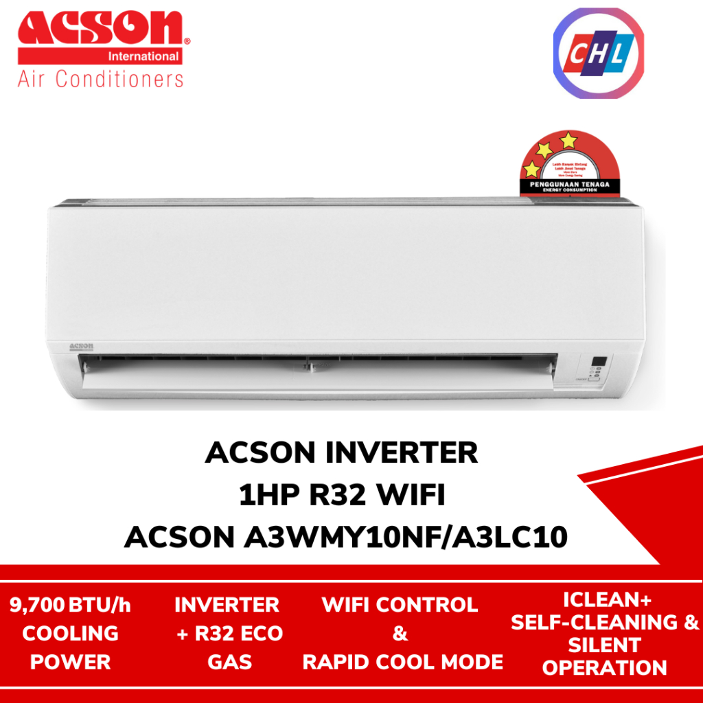 ACSON (READY STOCK) INVERTER R32 4 STAR WIFI AIR CONDITIONERS 1HP ...