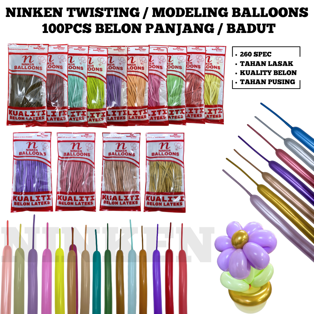 100Pcs NINKEN Twisting 260 Long Balloons Belon Badut Balloon | Shopee ...