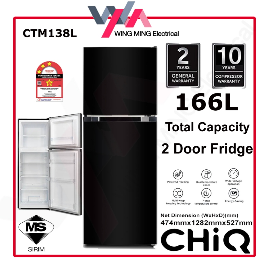CHiQ 166L Refrigerator 2 Door/Peti Ais 2 Pintu (CTM138L) Peti Sejuk ...