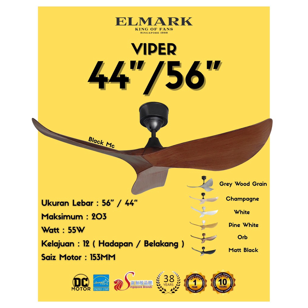Elmark Viper 56” / 44” dc ceiling fan Kdk / Rezo / Alpha Haru | Shopee ...