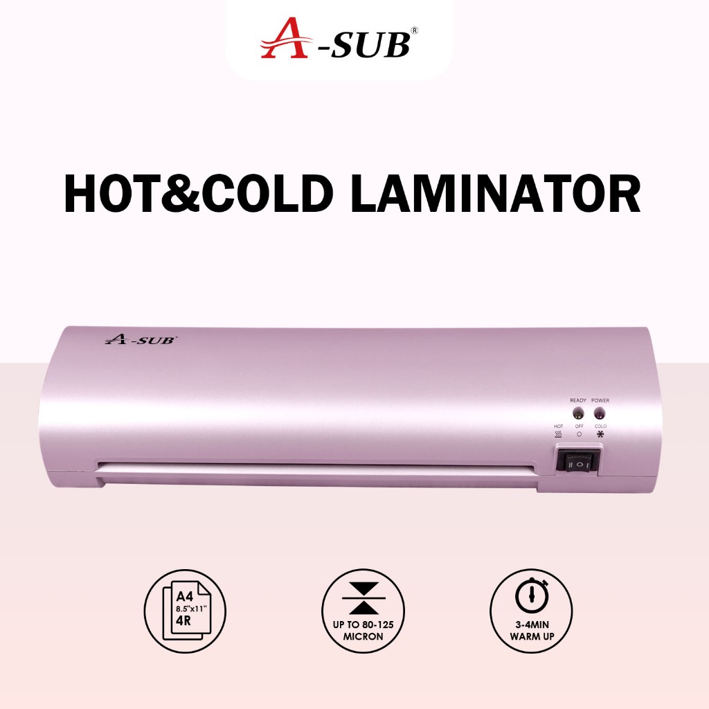 【2025 New Model】A-SUB A4 Laminator Hot&Cold Laminating Machine Pink ...