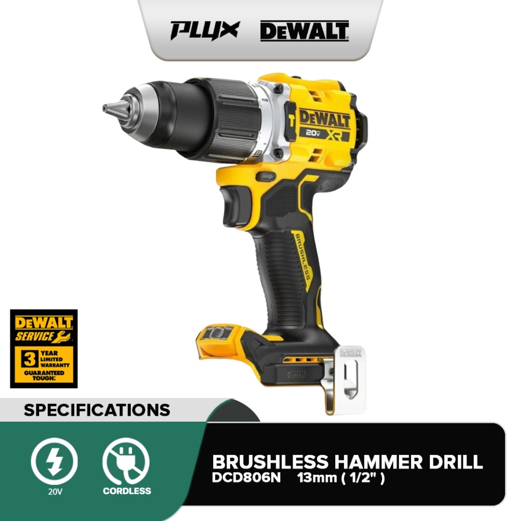 Dewalt DCD806N-B1 13mm ( 1/2" ) 18/20V Brushless Cordless Hammer Drill ...