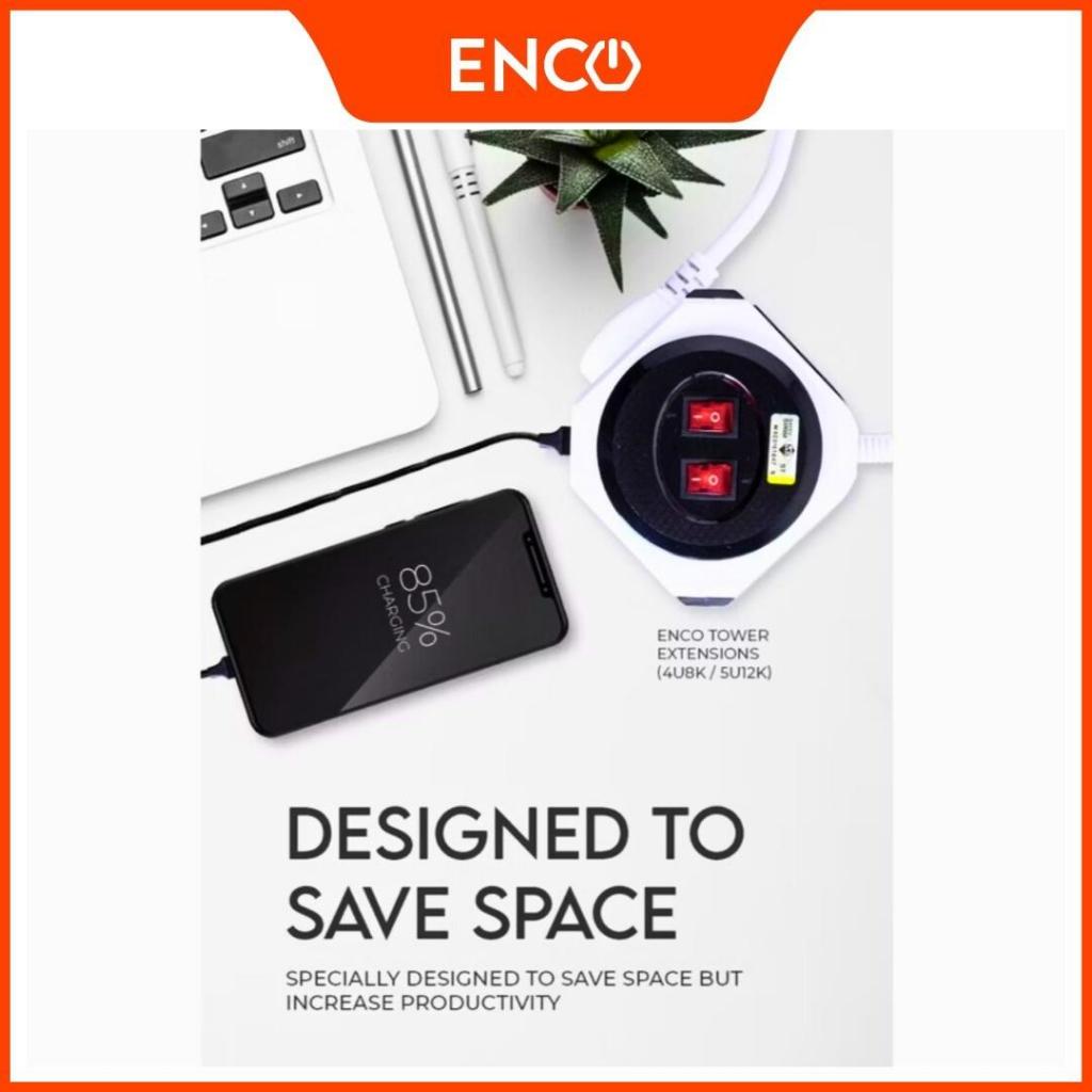 Enco Tower - Soket Kuasa Bertingkat 5U12K dengan Pelindung Lonjakan, 12 ...
