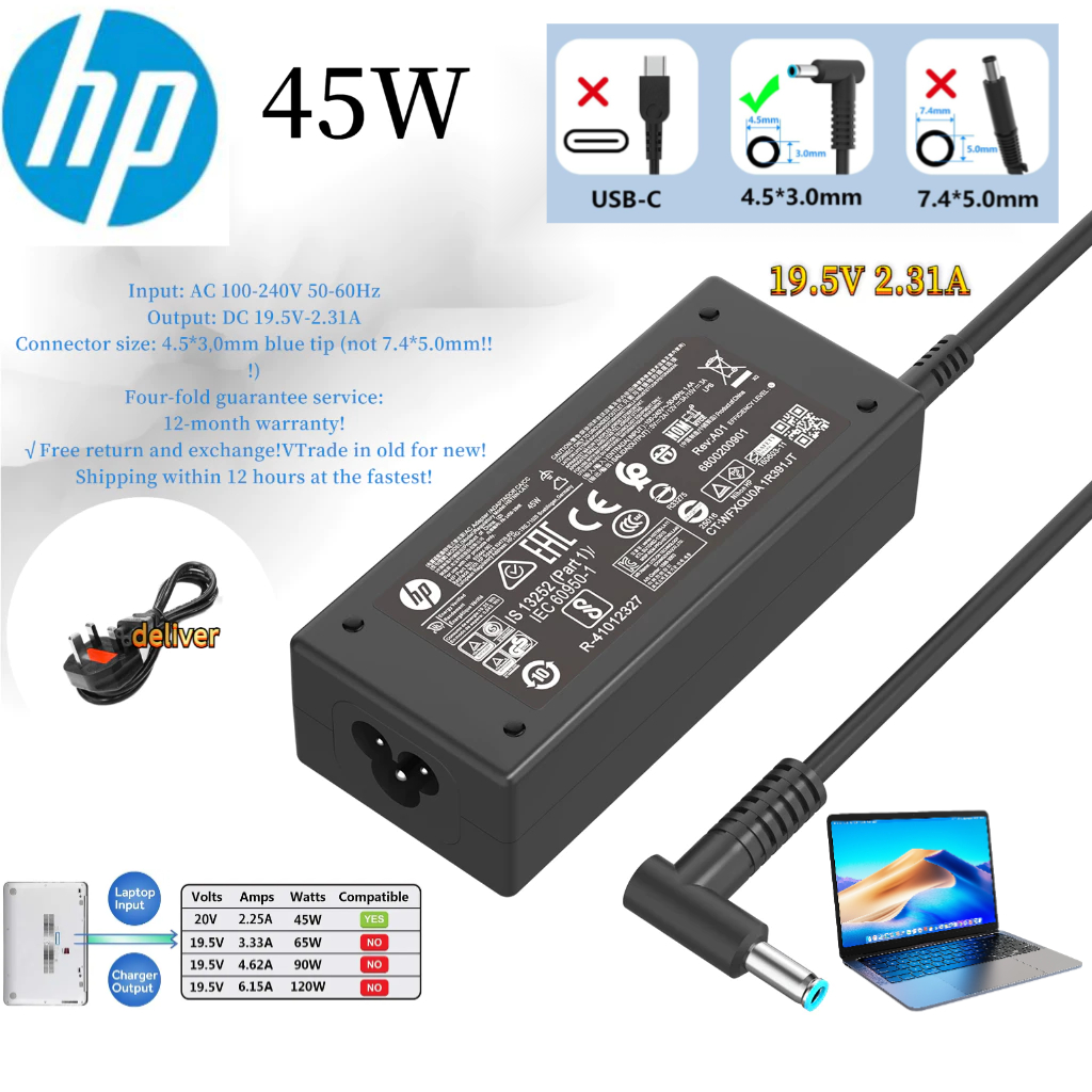 HP 45W Laptop Charger Notebook 14 13 11 741727-001 L25296-001 Power ...