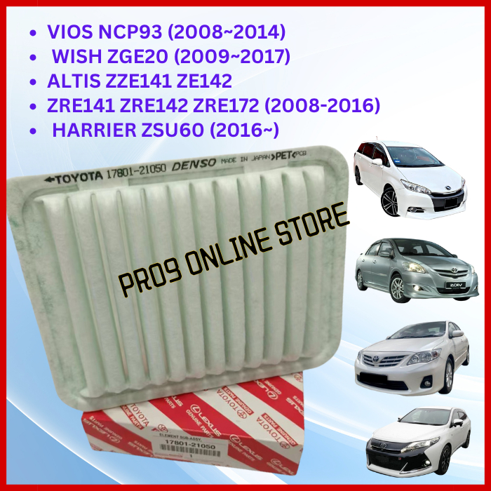TOYOTA VIOS NCP93, WISH ZGE20, ALTIS 2008~2016, HARRIER ZSU60 ENGINE AIR FILTER 17801-21050 ...