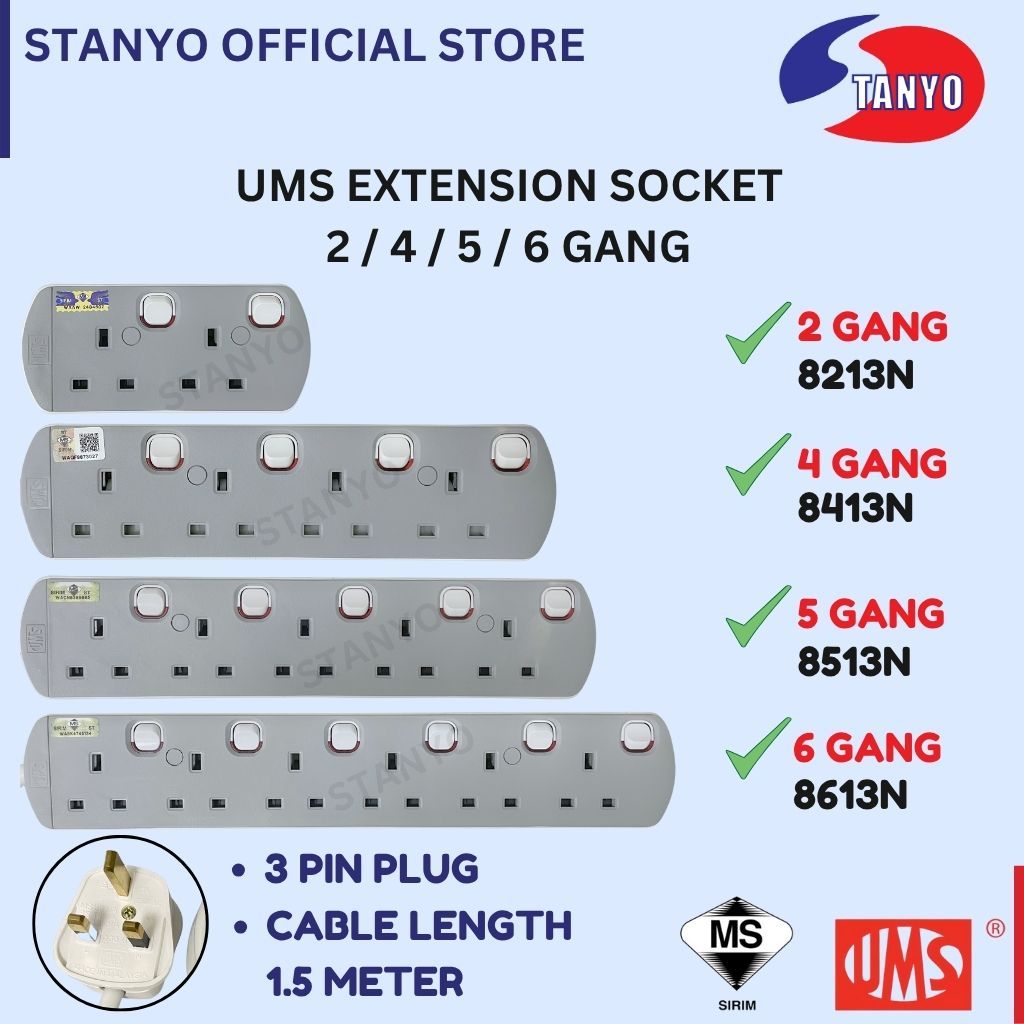 [SIRIM]UMS EXTENSION TRAILING SOCKET OUTLET 4 GANG 8313N /5 GANG 8513N ...