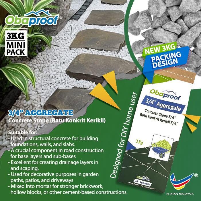 OBAPROOF 3/4" CONCRETE STONE AGGREGATE 3KG FOR GARDEN, AQUARIUM ...
