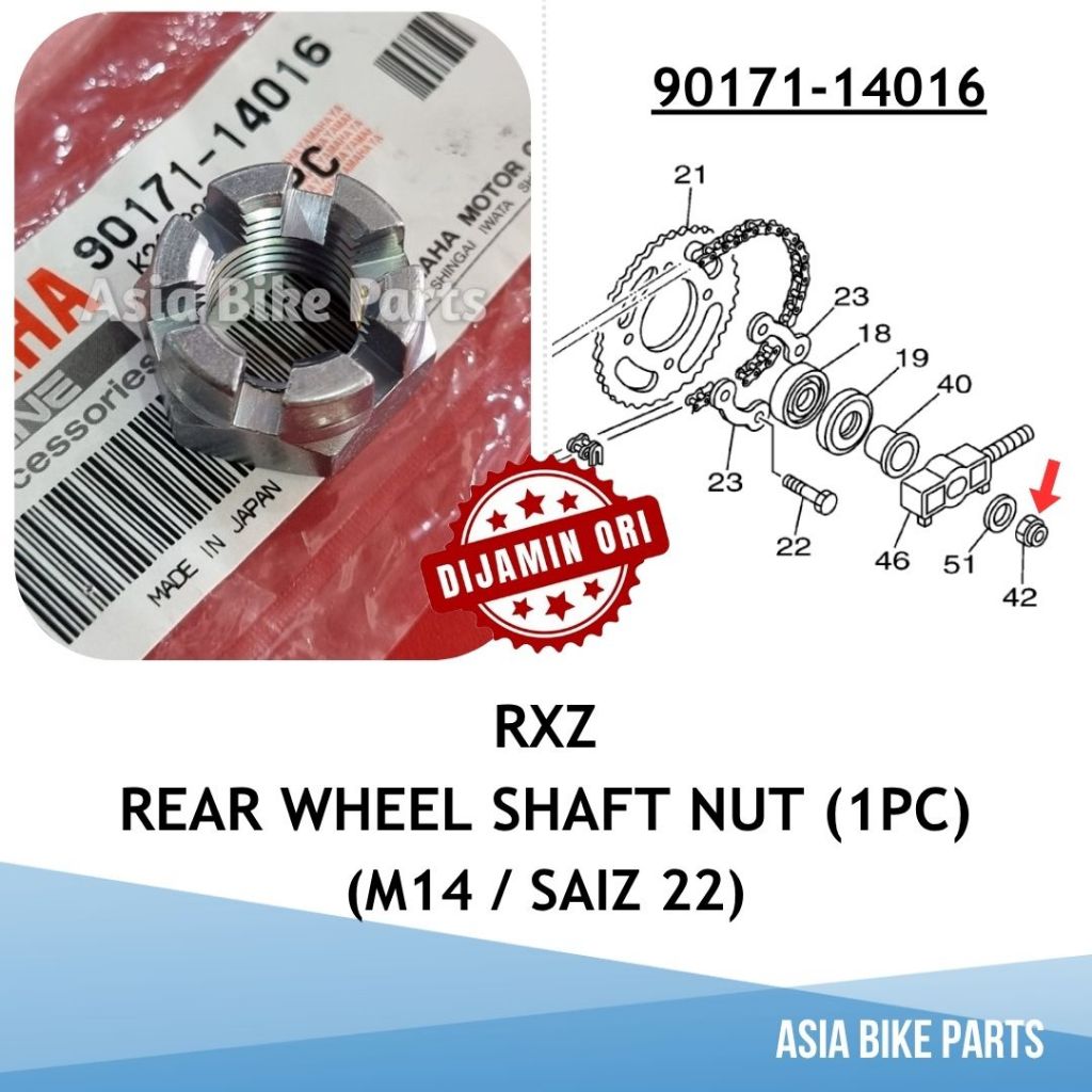 Yamaha Original RXZ Rear Wheel Castle Nut Shaft Tayar Belakang - 90171 ...