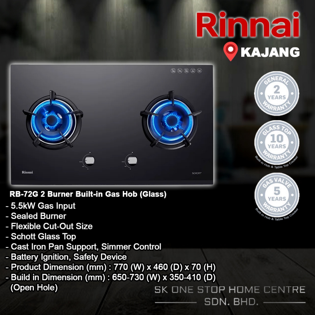 RINNAI RB-72G 2 Hyper Burner Gas Hob (Glass) | Shopee Malaysia