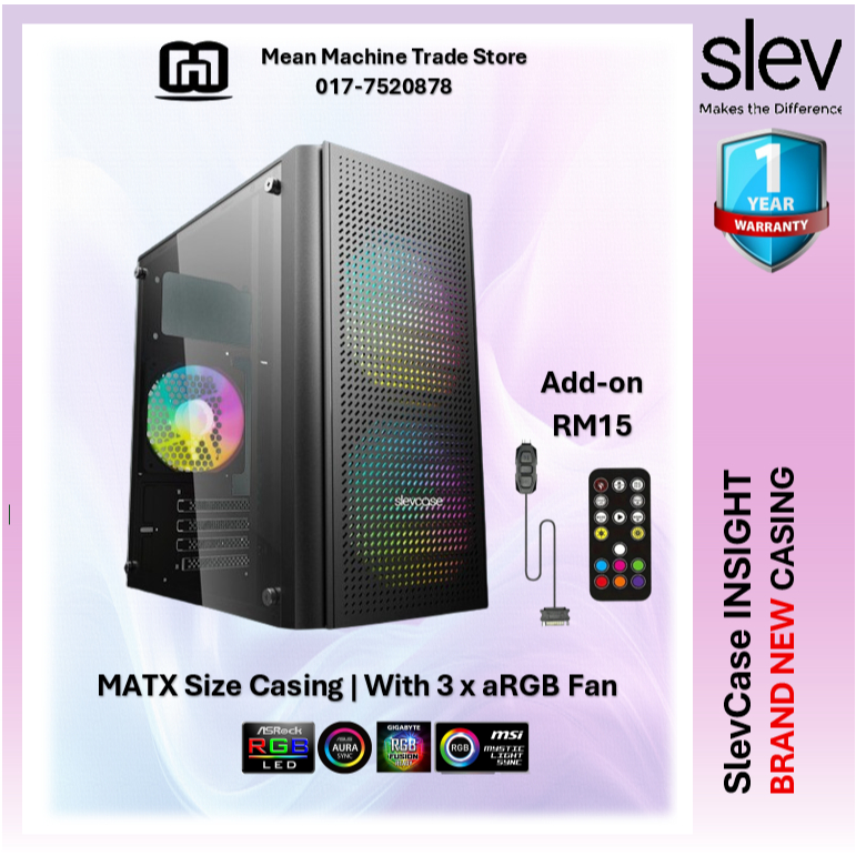 SLEVCASE INSIGHT MATX Mesh Front SIde Glass PC Casing with 3 ARGB Fan ...