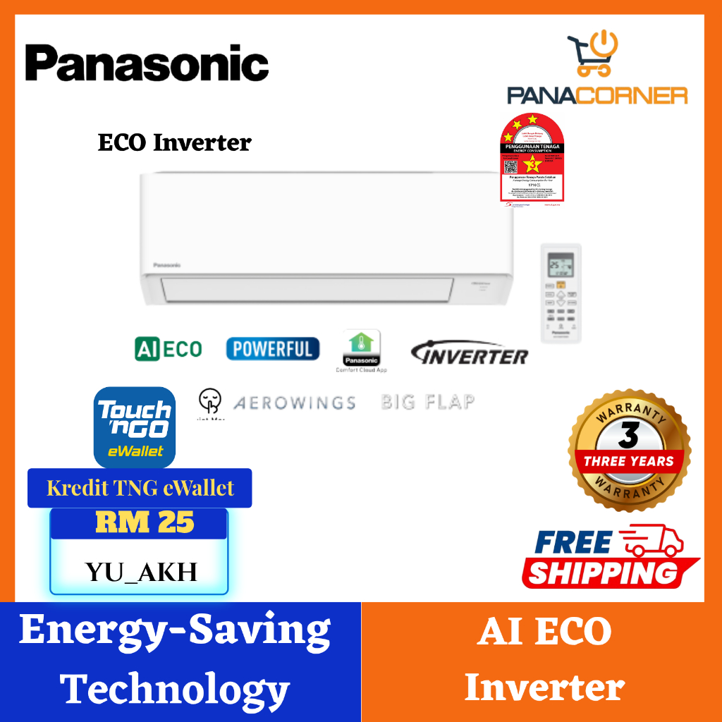 (FREE SHIPPING) Panasonic NEW Model ECO Inverter YU Series (AKH-1) R32 1.0HP-2.5HP Air ...