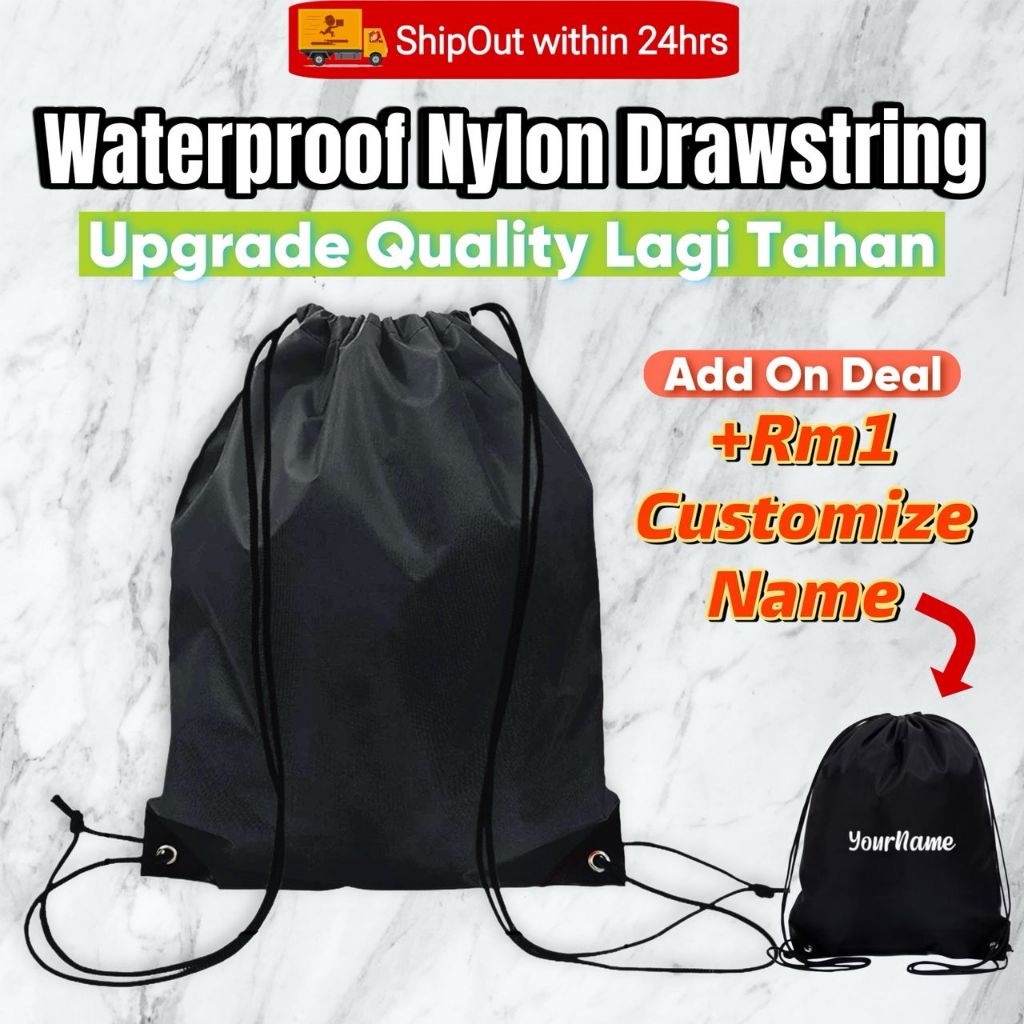 Ready Stock drawstring Bag Nylon Black | No MOQ | Outdoor Women Men ...