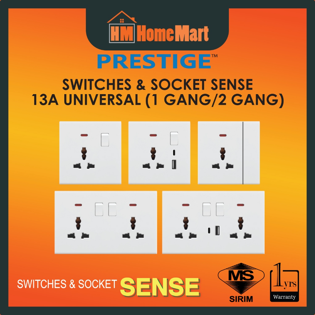 PRESTIGE SWITCHES & SOCKET SENSE 1 GANG 13A UNIVERSAL ( 1 YEAR WARRANTY ) | Shopee Malaysia