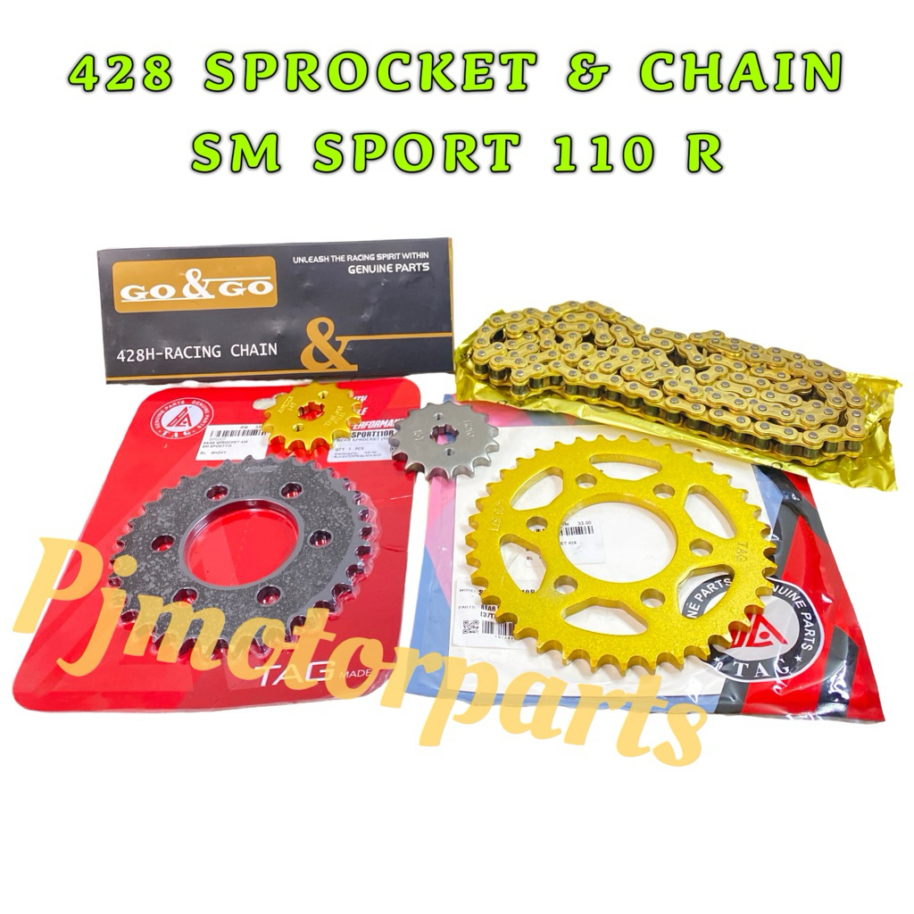 SM SPORT 110 R 110R - 428 SPROCKET FRONT REAR & 428H CHAIN RANTAI ...