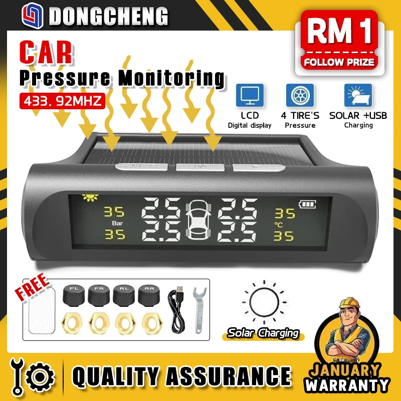 TPMS Tire Pressure Checker Solar Powered Wireless LED Display Tayar ...